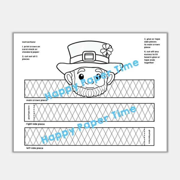 Leprechaun Paper Crown Headband Printable Coloring St. Patrick's Day ...