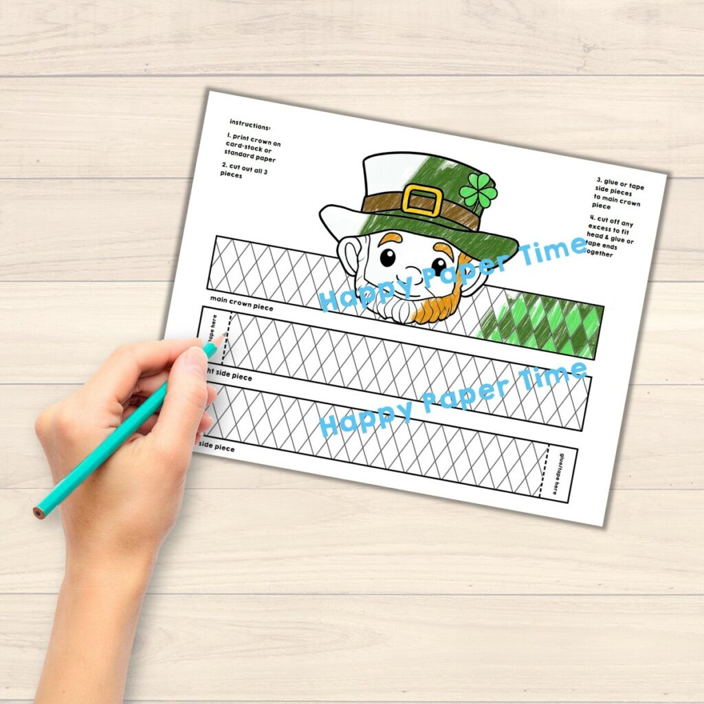 Leprechaun Paper Crown Headband Printable Coloring St. Patrick's Day ...