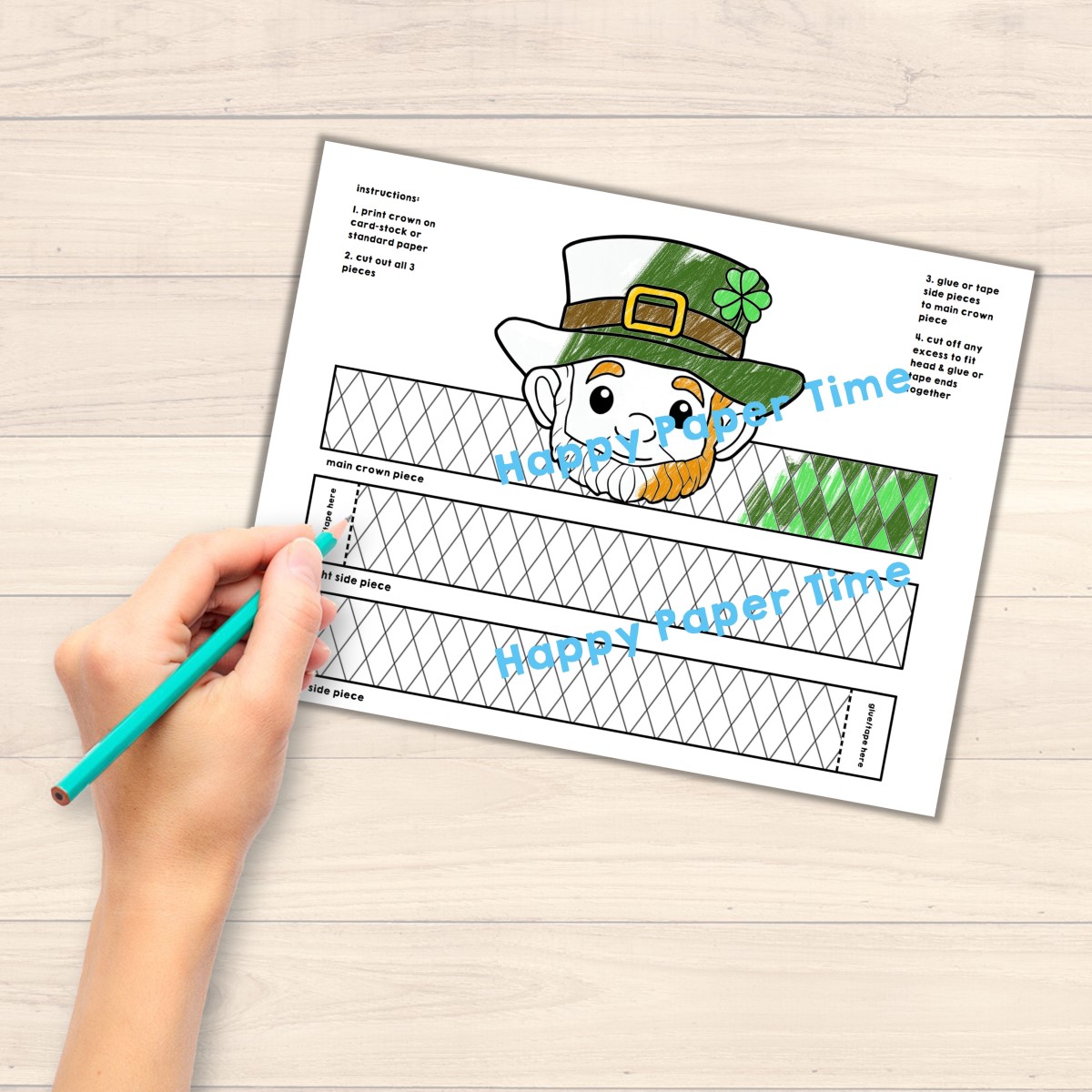 Leprechaun Paper Crown Headband Printable Coloring St. Patrick's Day ...