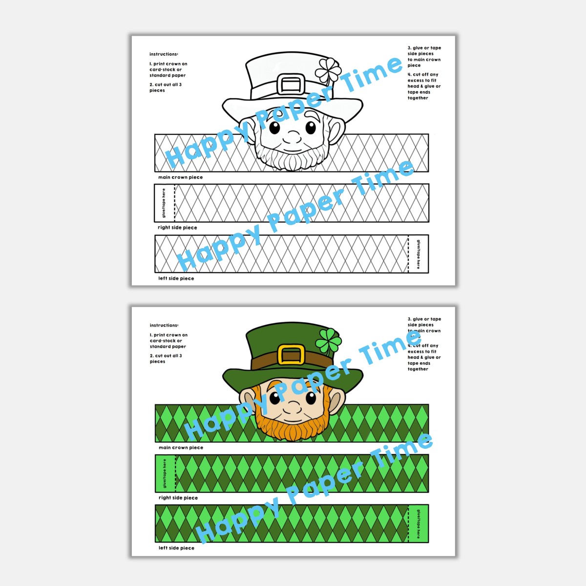 Leprechaun Paper Crown Headband Printable Coloring St. Patrick’s Day ...