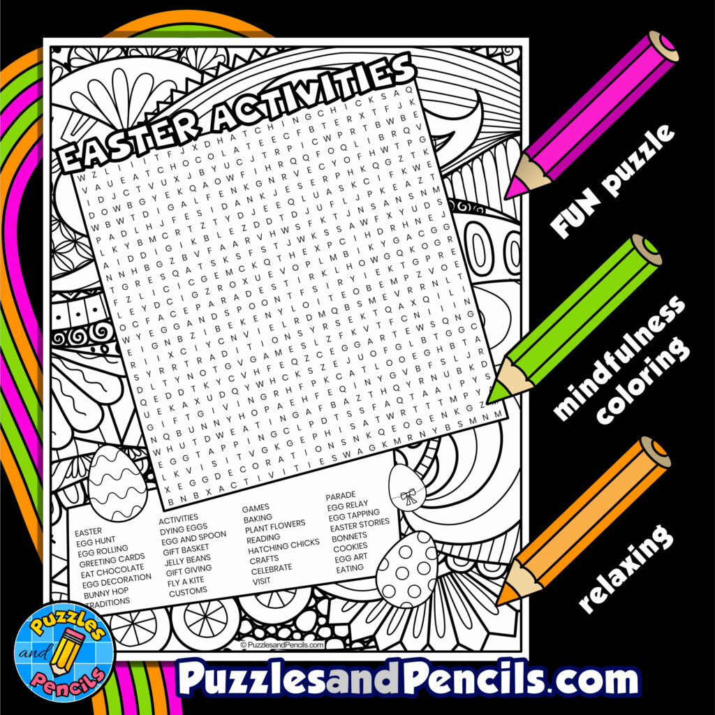 Easter Activities Word Search Puzzle with Coloring | Easter Wordsearch ...