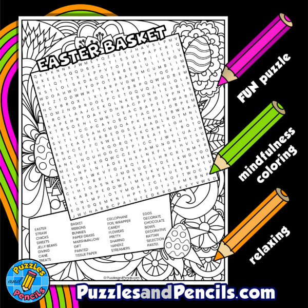 Easter Basket Word Search Puzzle with Coloring | Easter Wordsearch ...