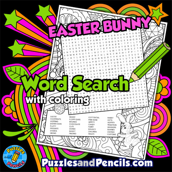 Easter Bunny Word Search Puzzle with Coloring | Easter Wordsearch ...