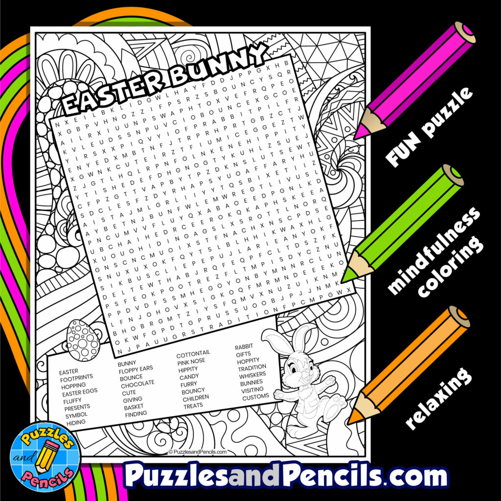 Easter Bunny Word Search Puzzle with Coloring | Easter Wordsearch ...