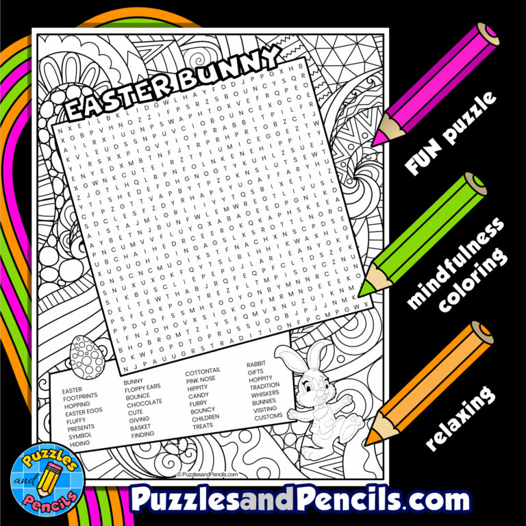 Easter Bunny Word Search Puzzle with Coloring | Easter Wordsearch ...