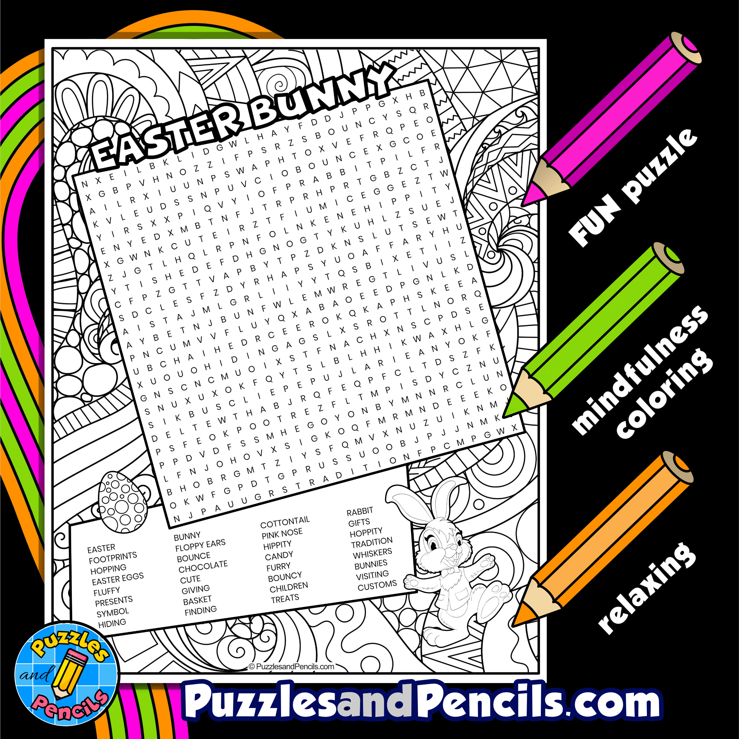 Easter Bunny Word Search Puzzle with Coloring | Easter Wordsearch ...