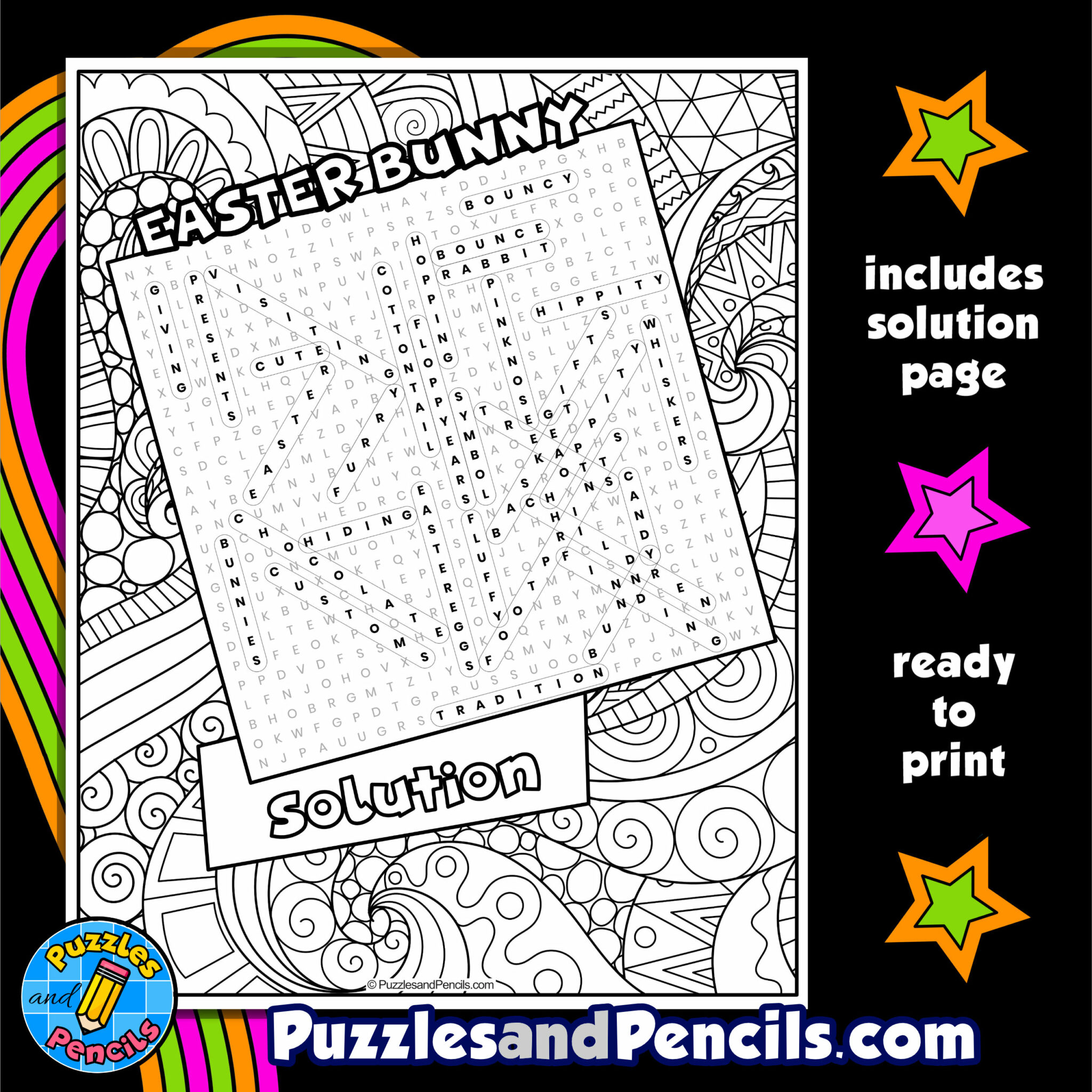 Easter Bunny Word Search Puzzle with Coloring | Easter Wordsearch ...