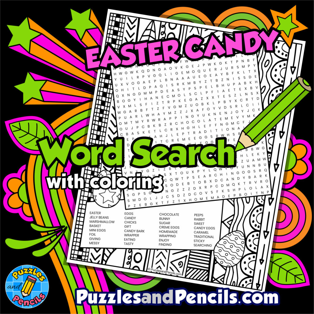 Easter Candy Word Search Puzzle with Coloring | Easter Wordsearch ...