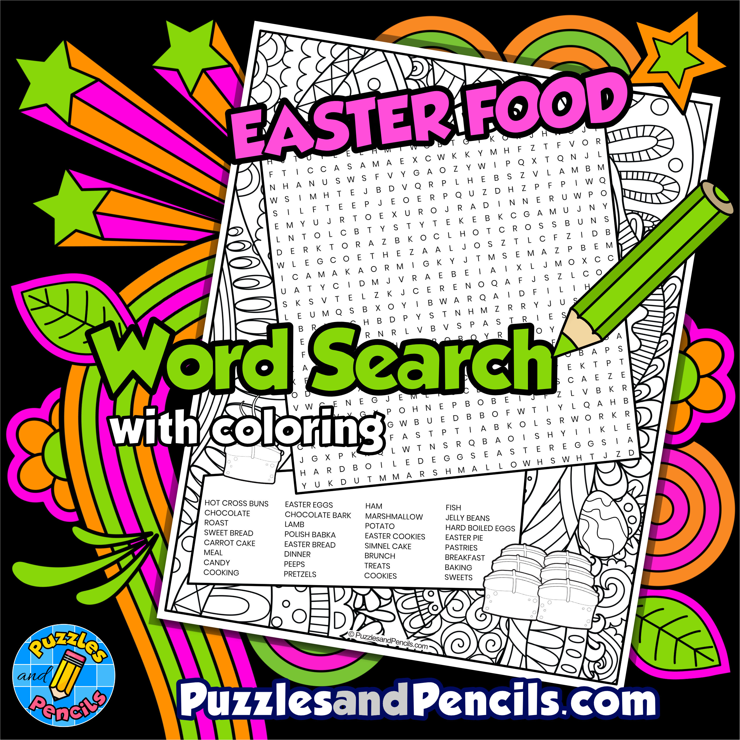 Easter Food Word Search Puzzle with Coloring | Easter Wordsearch | Made ...