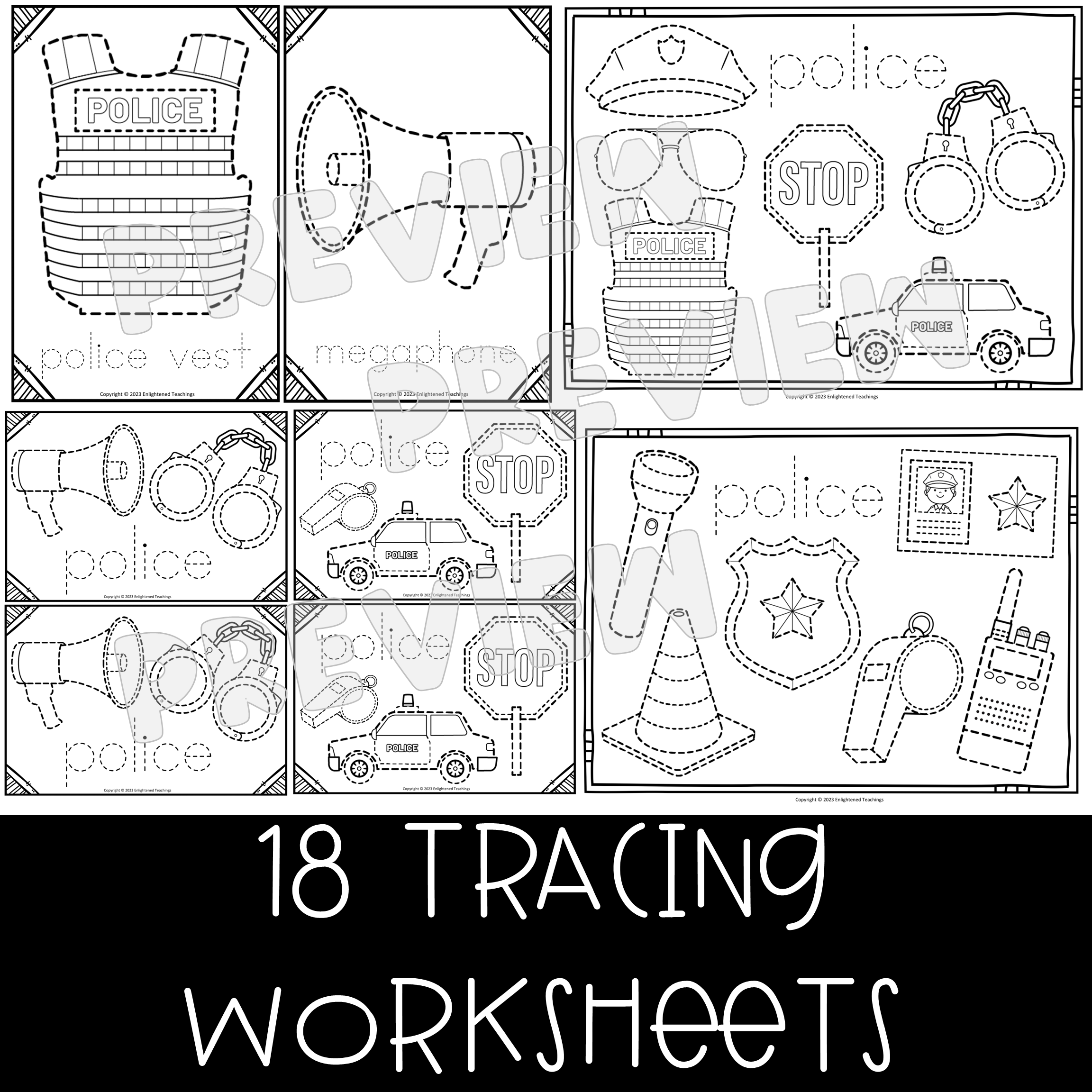 Community Helpers Police Tracing Worksheets Fine Motor Activity Police ...