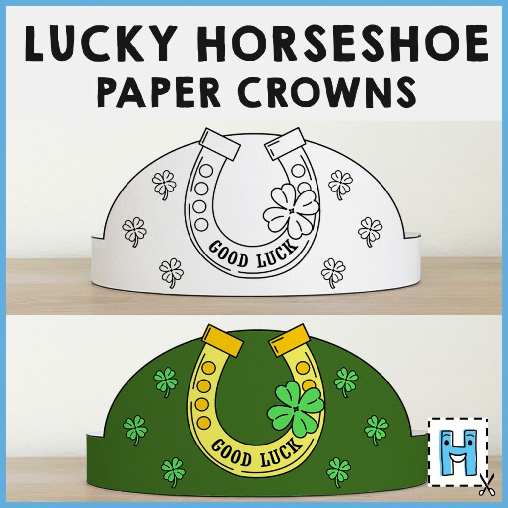 Lucky Horseshoe Paper Crowns Headband Printable Coloring St. Patrick’s ...