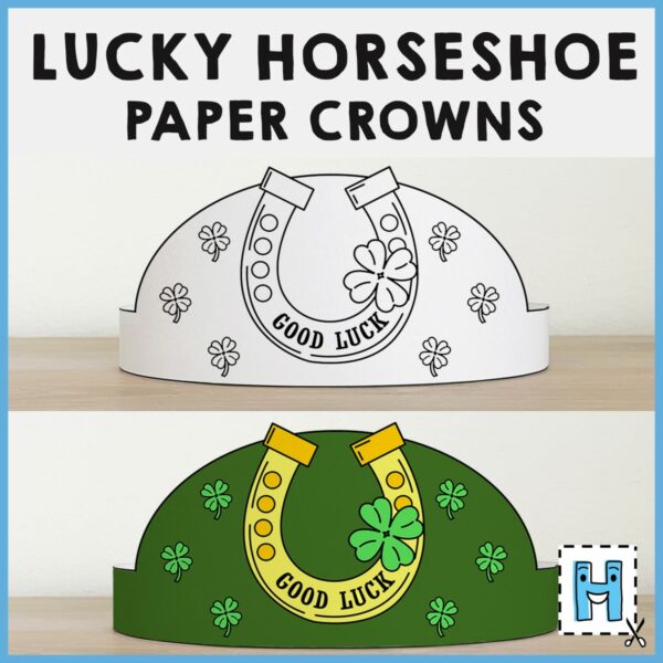Lucky Horseshoe Paper Crowns Headband Printable Coloring St. Patrick’s ...
