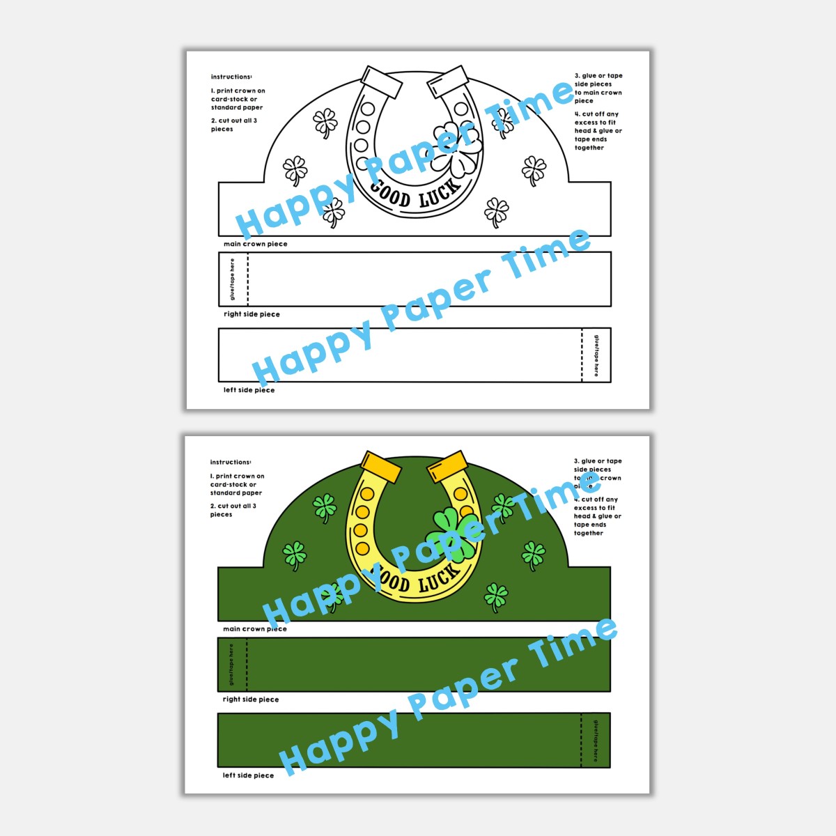 Lucky Horseshoe Paper Crowns Headband Printable Coloring St. Patrick’s ...