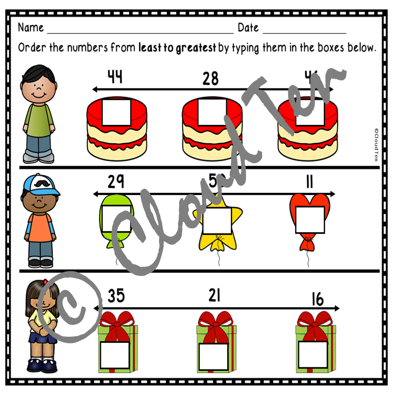 Order numbers in an open number line worksheets in Google Slides ...
