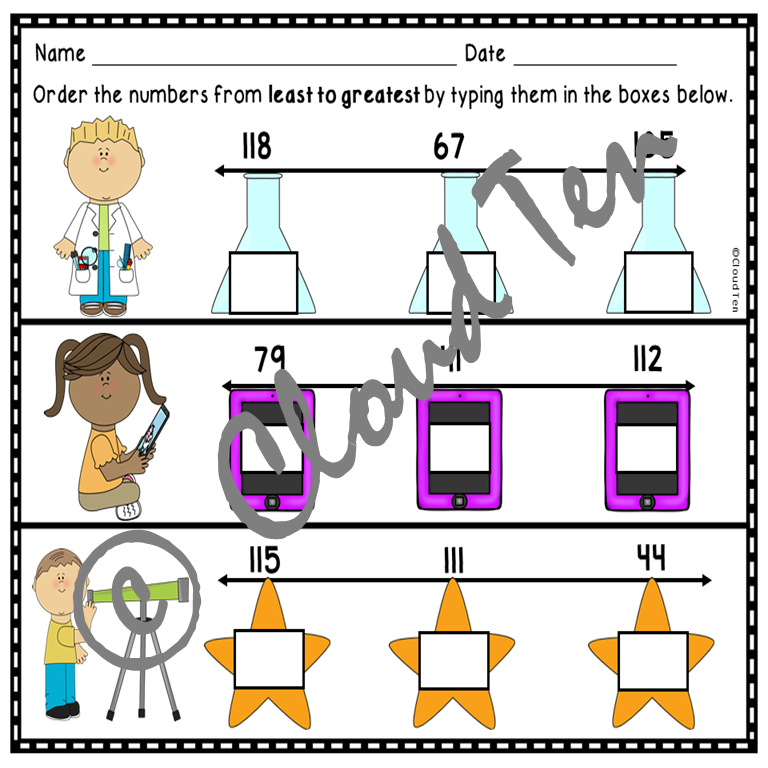Order numbers in an open number line worksheets in Google Slides ...