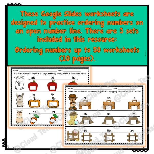 Order numbers in an open number line worksheets in Google Slides ...