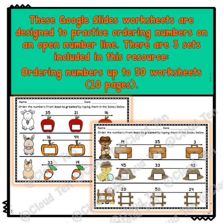 Order numbers in an open number line worksheets in Google Slides ...