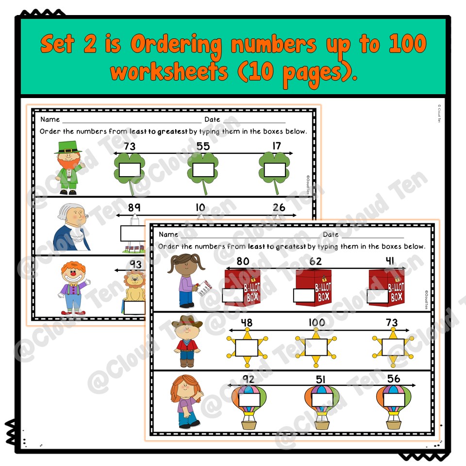 Order numbers in an open number line worksheets in Google Slides ...
