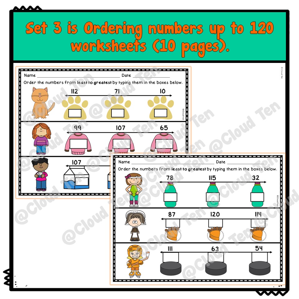 Order numbers in an open number line worksheets in Google Slides ...