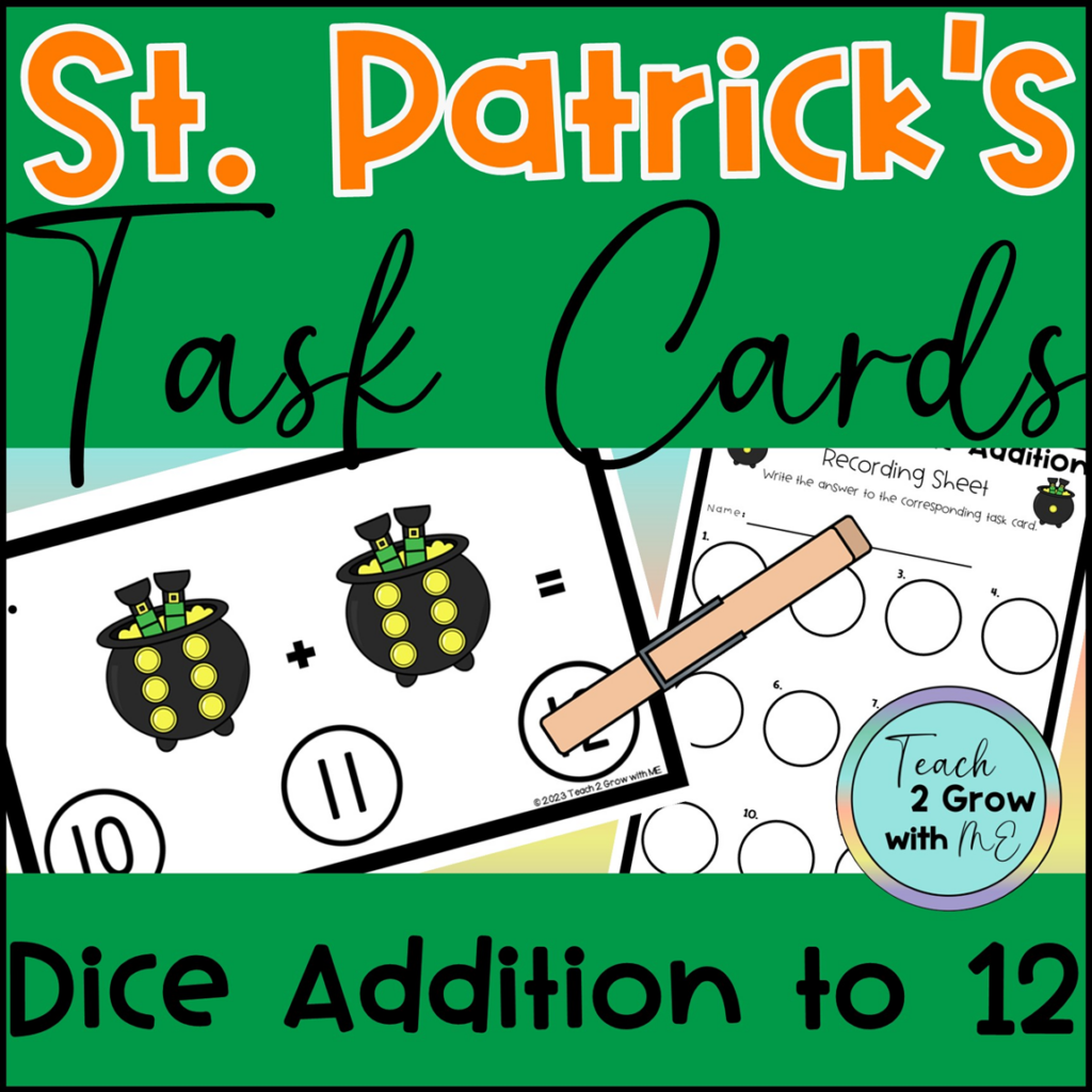 St. Patrick's Day Math Activity Clip Cards Dice Addition to 12 Task ...