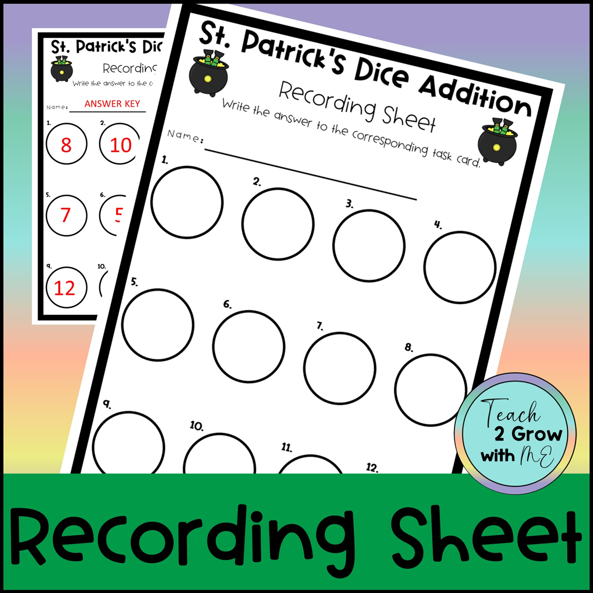 St. Patrick's Day Math Activity Clip Cards Dice Addition to 12 Task ...