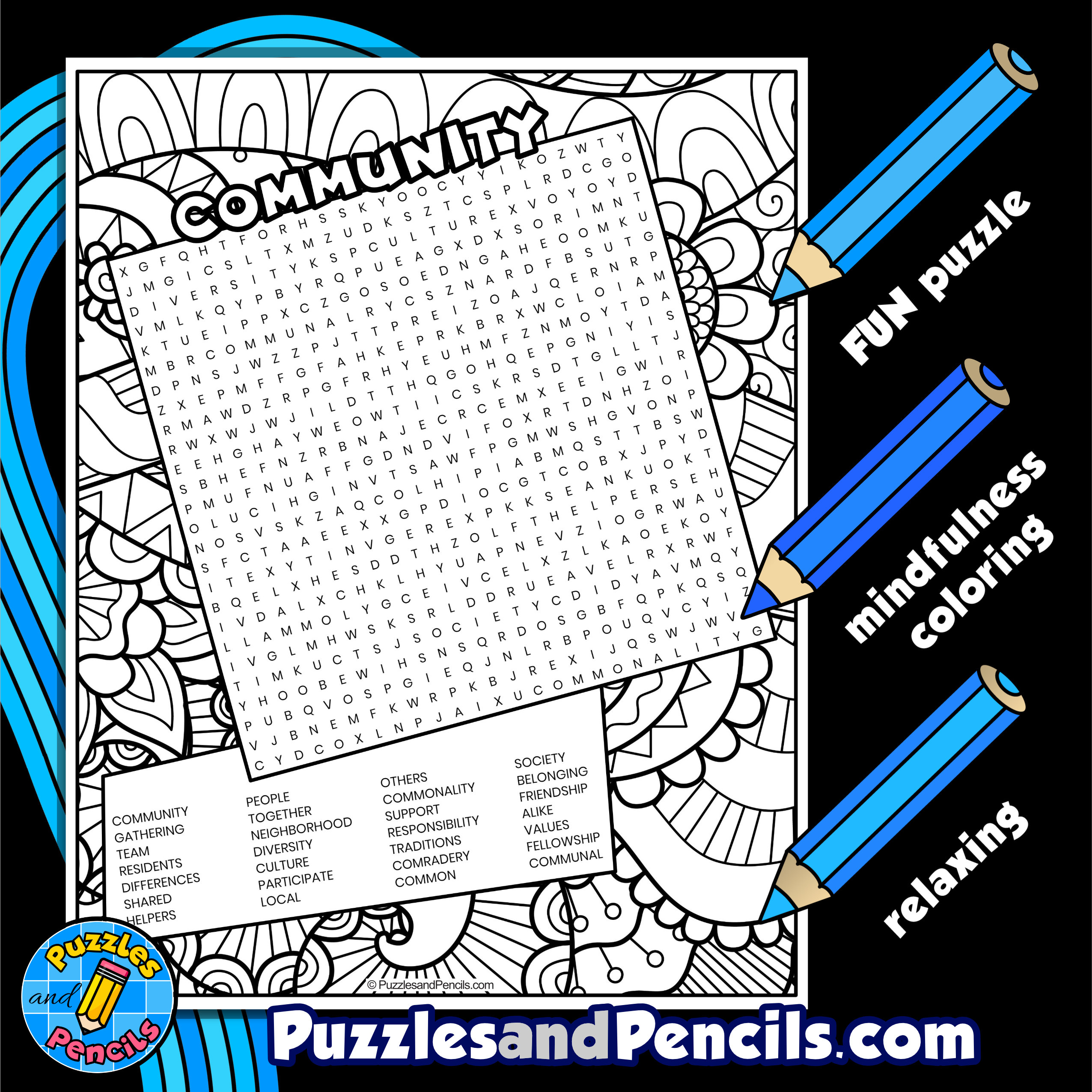 Community Word Search Puzzle with Coloring | Harmony Day Wordsearch ...