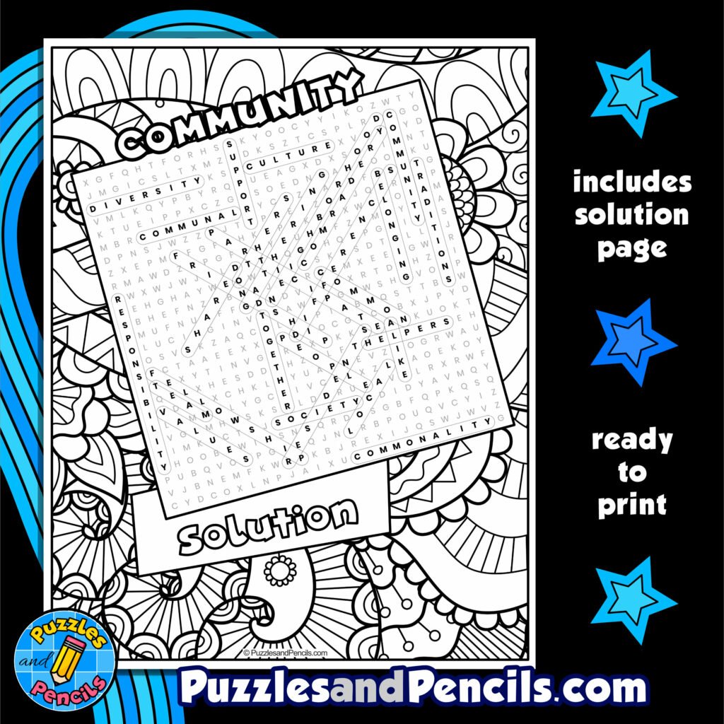 Community Word Search Puzzle with Coloring | Harmony Day Wordsearch ...