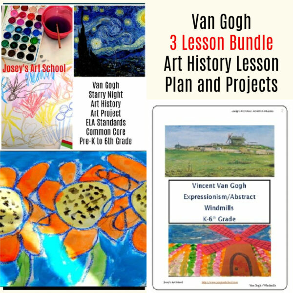 Van Gogh Art 3 Lesson Bundle Windmills Starry Night Sunflowers K-6th ...