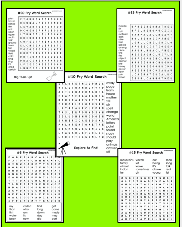 1000 Fry Words Word Search Puzzles | Made By Teachers