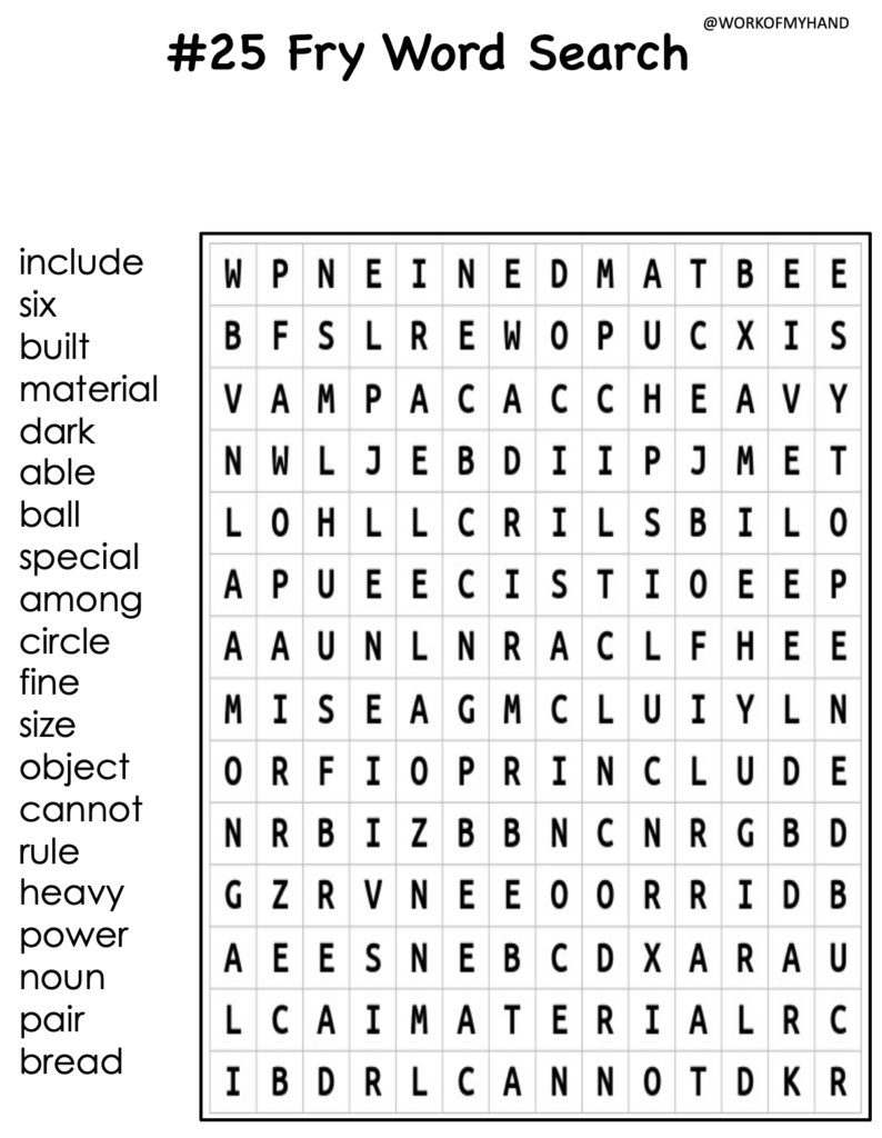 1000 Fry Words Word Search Puzzles | Made By Teachers