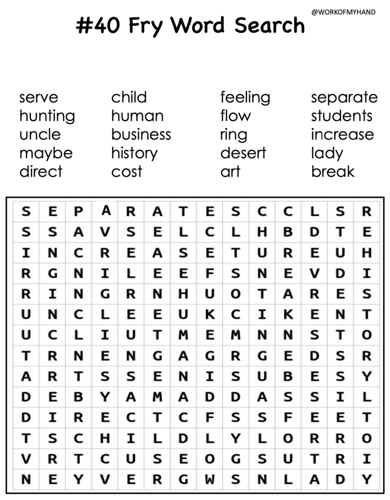 1000 Fry Words Word Search Puzzles | Made By Teachers