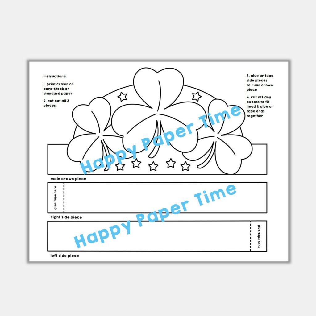 Shamrock Clovers Paper Crown Headband Printable Coloring St. Patrick's ...