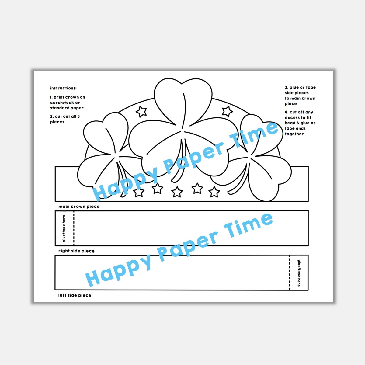 Shamrock Clovers Paper Crown Headband Printable Coloring St. Patrick's ...