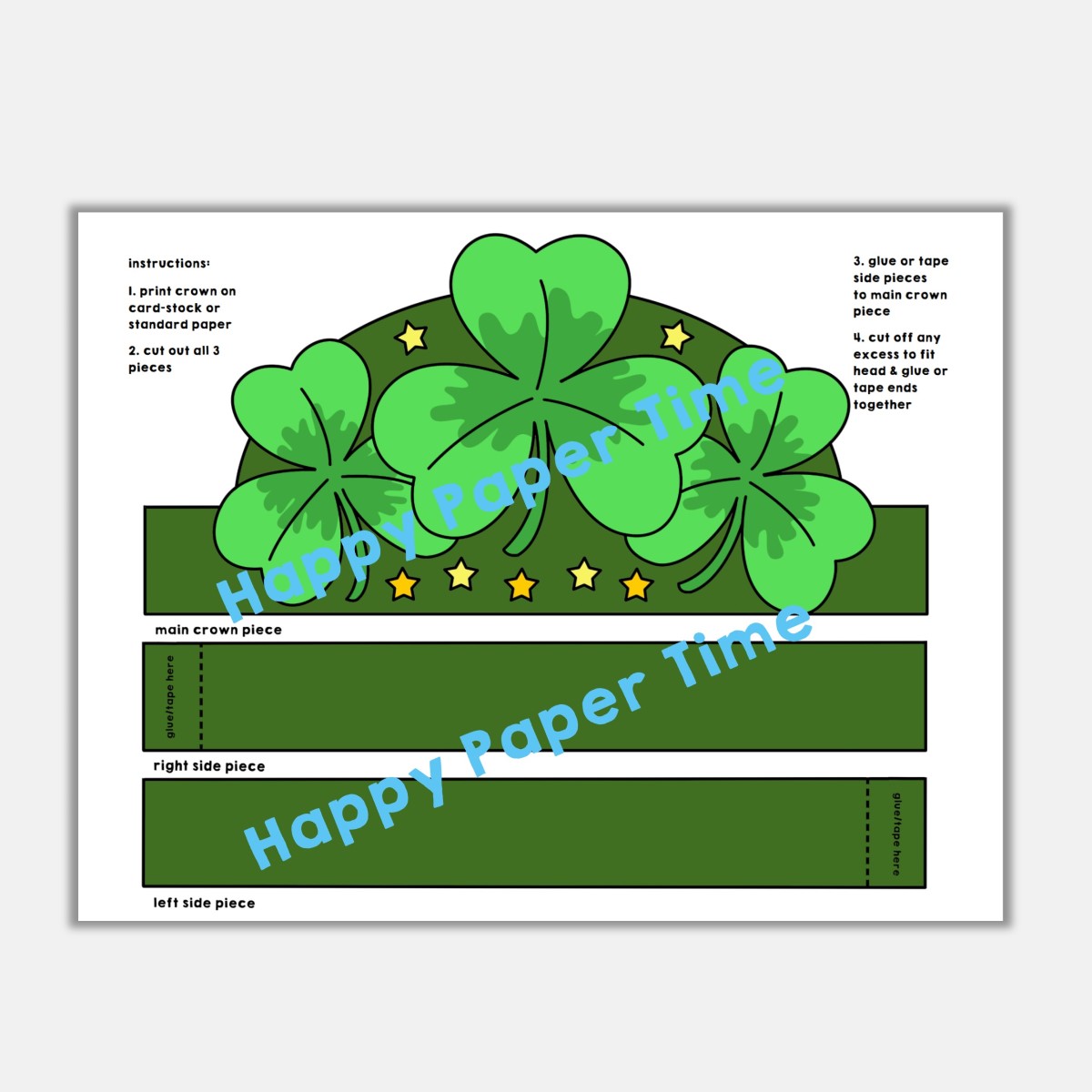 Shamrock Clovers Paper Crown Headband Printable St. Patrick’s Day Craft ...