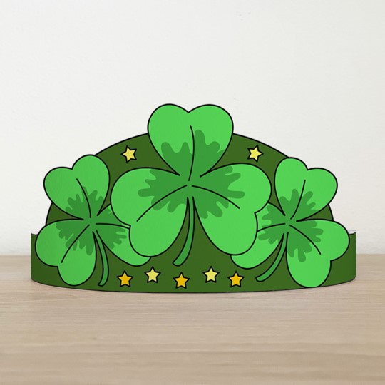 Shamrock Clovers Paper Crown Headband Printable St. Patrick’s Day Craft ...