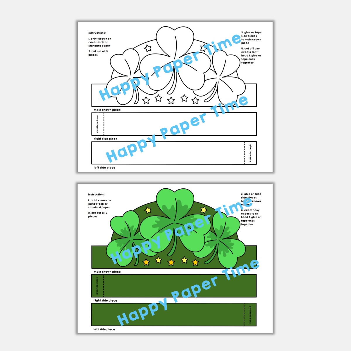 Shamrock Clovers Paper Crown Headband Printable Coloring St. Patrick’s ...