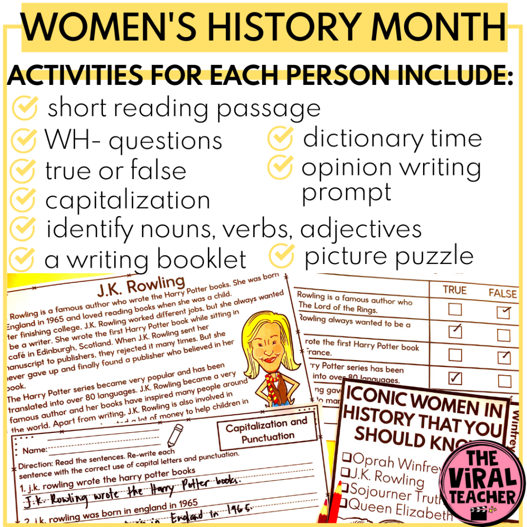 Women's History Month Reading Comprehension Passages and ELA Activities ...
