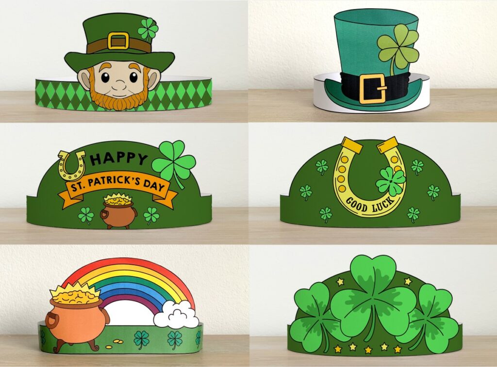 St. Patrick’s Day Paper Hats Leprechaun Shamrock Printable Paper Craft ...
