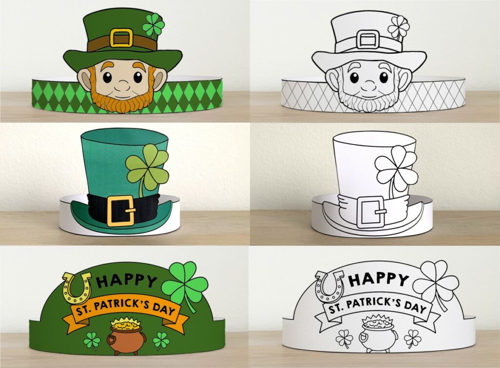 St. Patrick’s Day Paper Hats Leprechaun Shamrock Printable Paper ...
