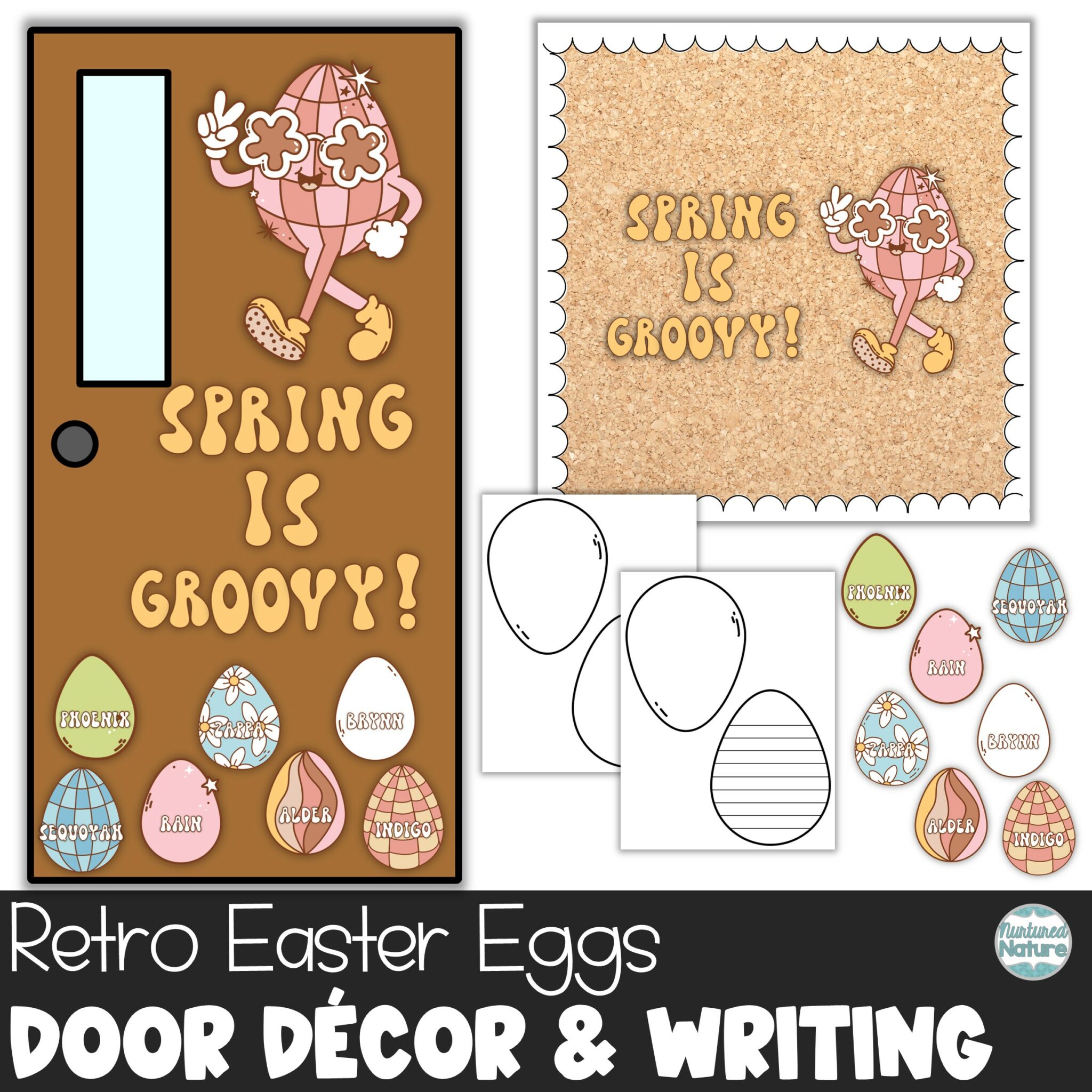 Spring Door Decor with Name Tags - Editable Easter Bulletin Board ...