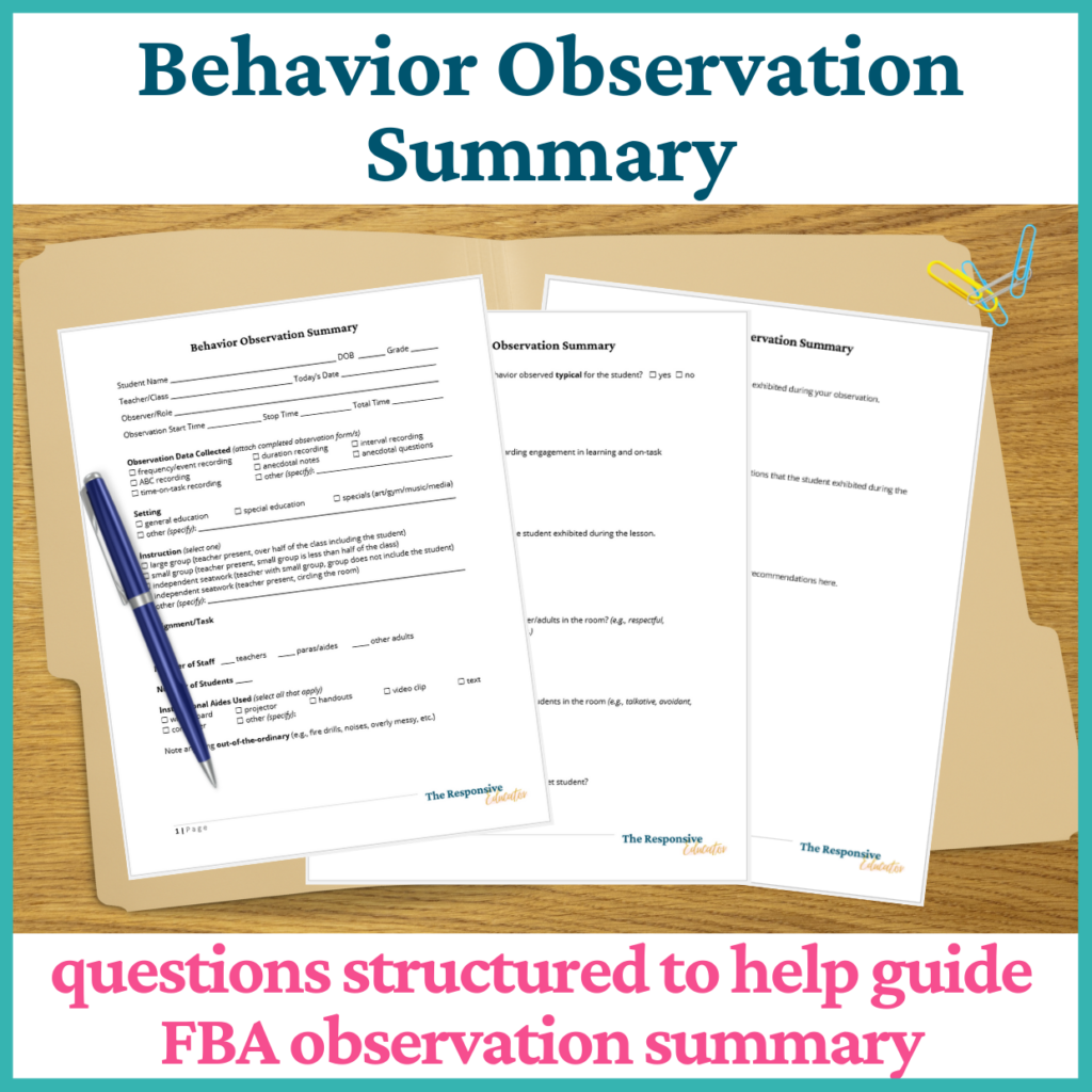 Behavior Observation Form (s) | Made By Teachers