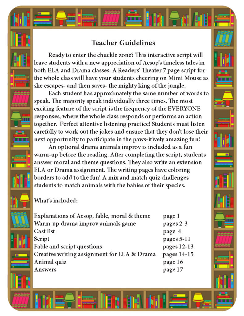 Aesop's Fable Readers Theater The Lion & the Mouse WHOLE CLASS SCRIPT ...
