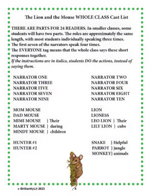 Aesop's Fable Readers Theater The Lion & the Mouse WHOLE CLASS SCRIPT ...