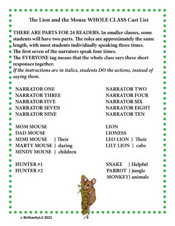Aesop's Fable Readers Theater The Lion & the Mouse WHOLE CLASS SCRIPT ...
