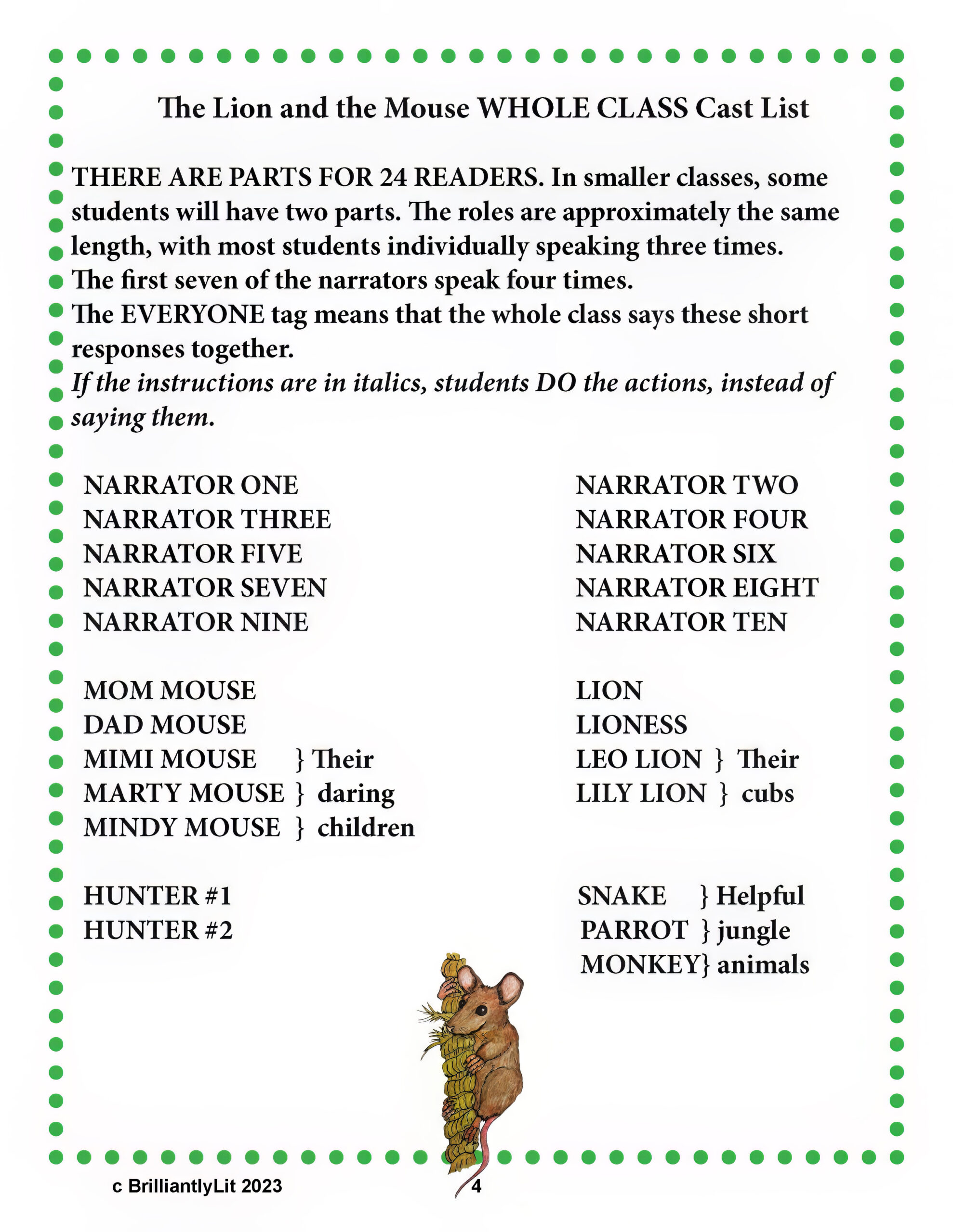 Aesop's Fable Readers Theater The Lion & the Mouse WHOLE CLASS SCRIPT ...