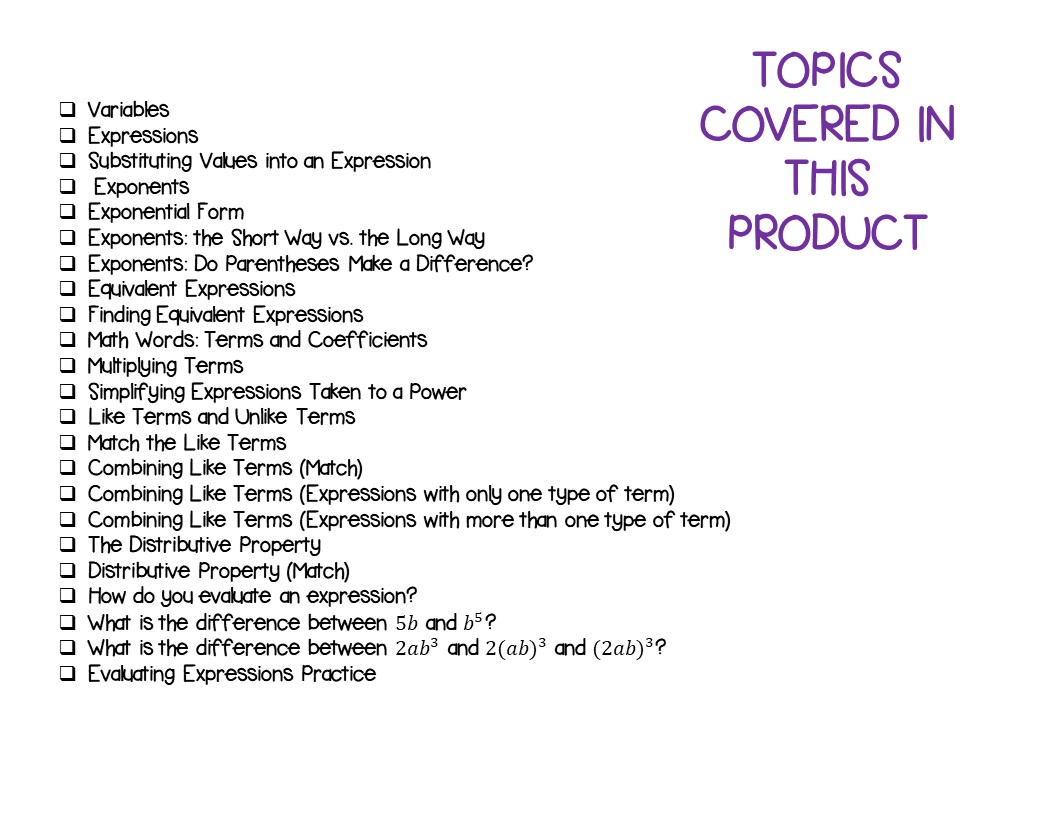 Variables, Terms, and Expressions - Algebra Guided Note-Taking ...