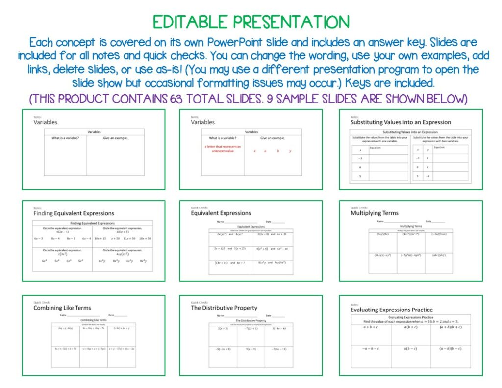 Variables, Terms, and Expressions - Algebra Guided Note-Taking ...