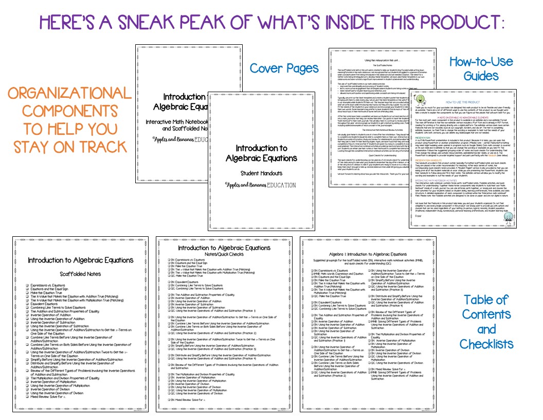 Introduction to Algebraic Equations - Algebra Guided Note-Taking ...