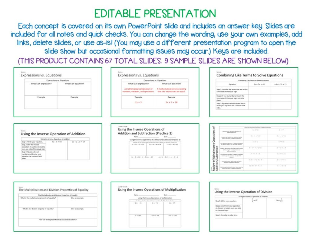 Introduction to Algebraic Equations - Algebra Guided Note-Taking ...