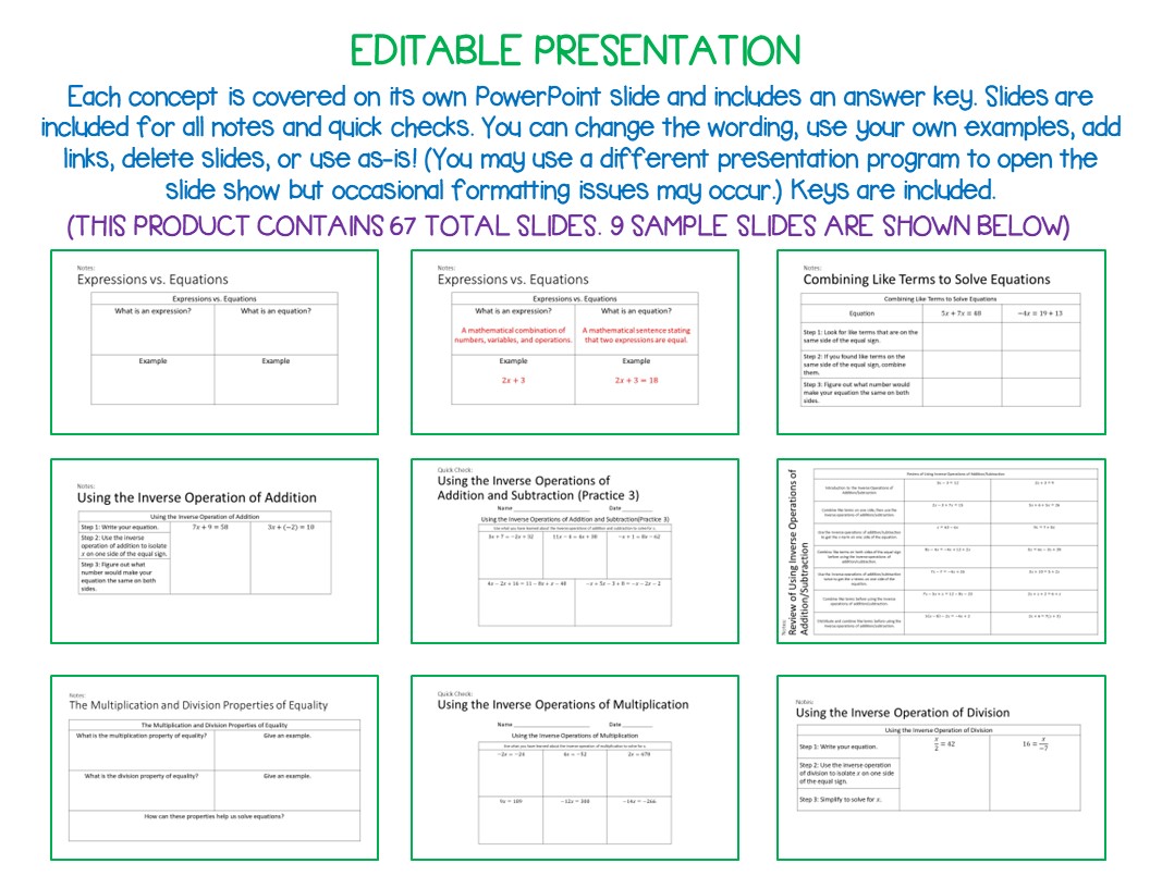 Introduction to Algebraic Equations - Algebra Guided Note-Taking ...